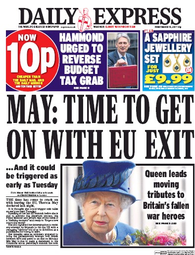 Daily Express (UK) Front Page for 10 March 2017 | Paperboy Online ...