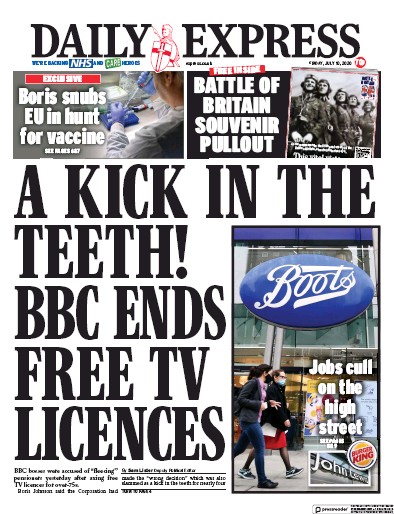 Daily Express (UK) Front Page for 10 July 2020 | Paperboy Online Newspapers