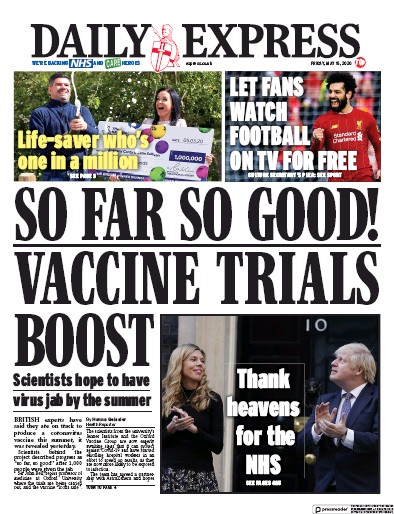 Daily Express (UK) Front Page for 15 May 2020 | Paperboy Online Newspapers