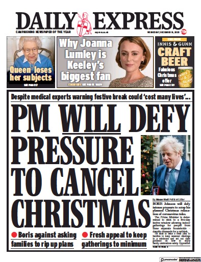 Daily Express (UK) Front Page for 16 December 2020 | Paperboy Online ...