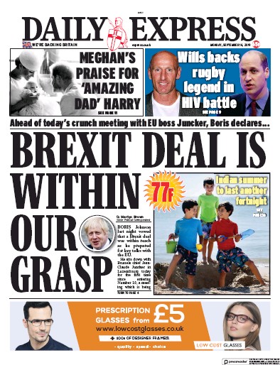 Daily Express (UK) Front Page for 16 September 2019 | Paperboy Online ...