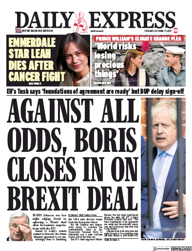Daily Express (UK) Front Page for 17 October 2019 | Paperboy Online ...