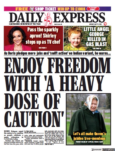 Daily Express (UK) Front Page for 17 May 2021 | Paperboy Online Newspapers
