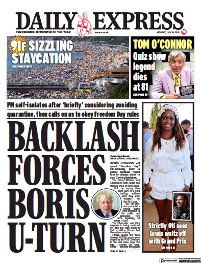 Daily Express (UK) Front Page for 19 July 2021 | Paperboy Online Newspapers