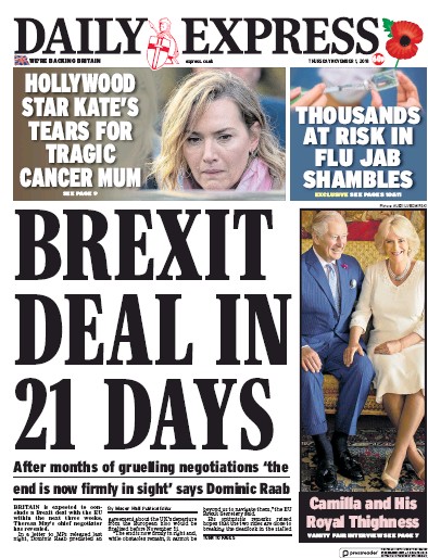 Daily Express (UK) Front Page for 1 November 2018 | Paperboy Online ...