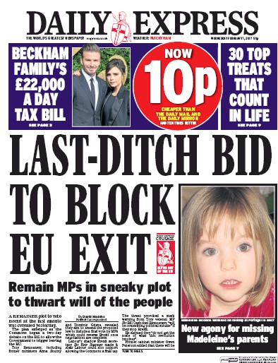Daily Express (UK) Front Page for 1 February 2017 | Paperboy Online ...