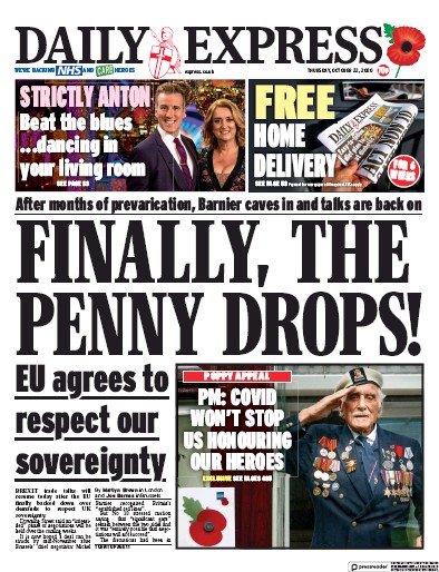 Daily Express (UK) Front Page for 22 October 2020 | Paperboy Online ...
