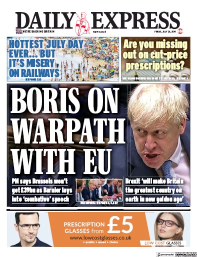 Daily Express (UK) Front Page for 26 July 2019 | Paperboy Online Newspapers