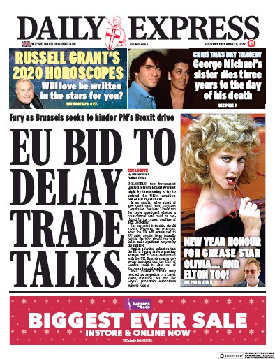 Daily Express (UK) Front Page for 28 December 2019 | Paperboy Online ...