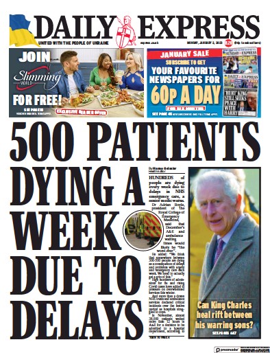 Daily Express (UK) Front Page for 2 January 2023 | Paperboy Online ...