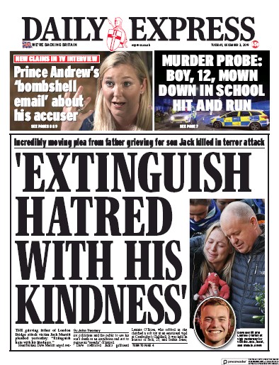 Daily Express (UK) Front Page for 3 December 2019 | Paperboy Online ...