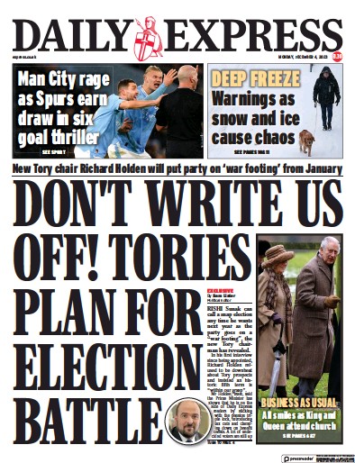 Daily Express (UK) Front Page for 4 December 2023 | Paperboy Online ...
