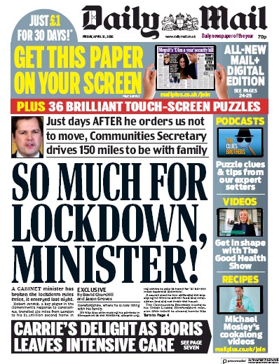 Daily Mail (UK) Front Page for 10 April 2020 | Paperboy Online Newspapers