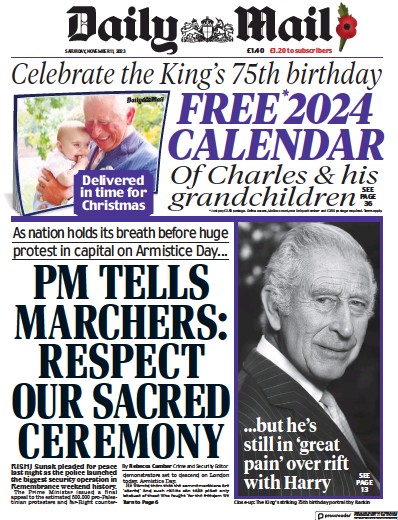 Daily Mail (UK) Front Page for 11 November 2023 | Paperboy Online ...