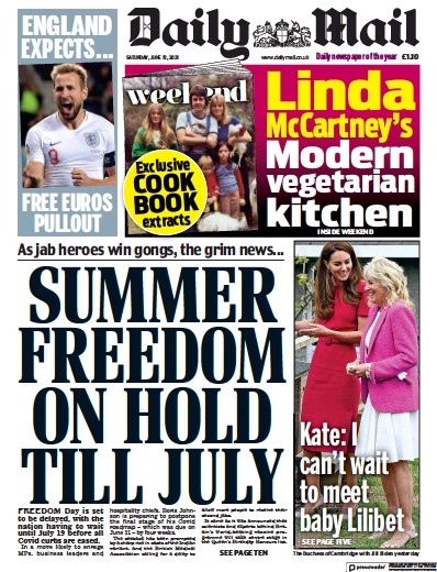 Daily Mail (UK) Front Page for 12 June 2021 | Paperboy Online Newspapers