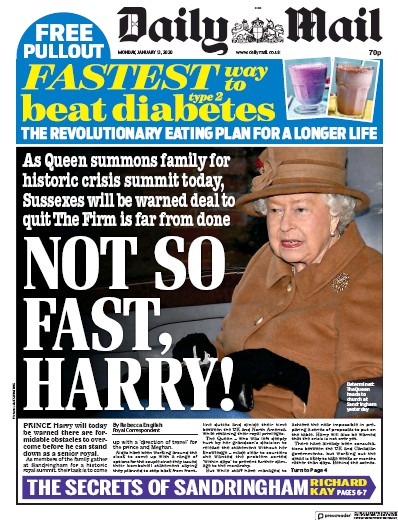 Daily Mail (UK) Front Page for 13 January 2020 | Paperboy Online Newspapers