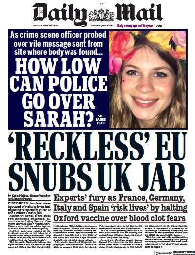 Daily Mail (UK) Front Page for 16 March 2021 | Paperboy Online Newspapers