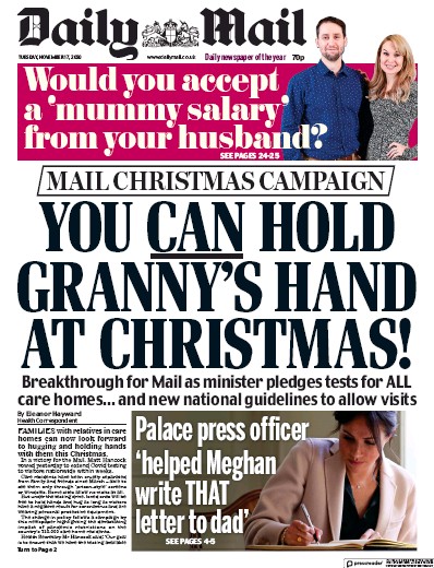 Daily Mail (UK) Front Page for 17 November 2020 | Paperboy Online ...
