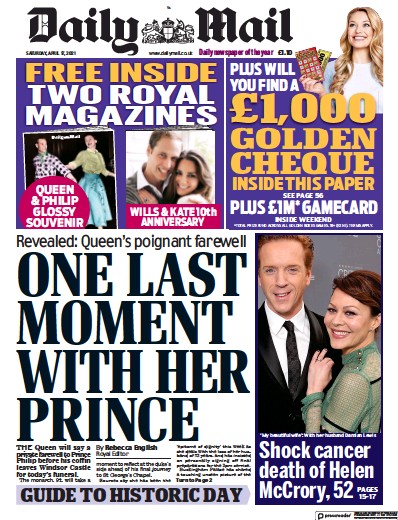 Daily Mail (UK) Front Page for 17 April 2021 | Paperboy Online Newspapers