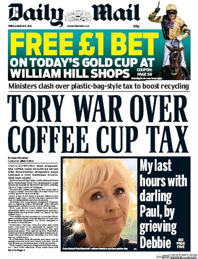 Daily Mail (UK) Front Page for 18 March 2016 | Paperboy Online Newspapers