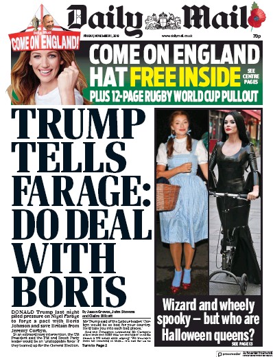 Daily Mail (UK) Front Page for 1 November 2019 | Paperboy Online Newspapers