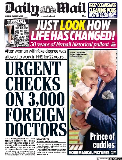 Daily Mail (UK) Front Page for 20 November 2018 | Paperboy Online ...