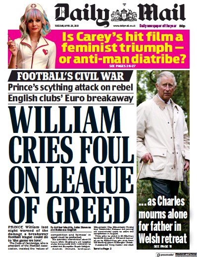 Daily Mail (UK) Front Page for 20 April 2021 | Paperboy Online Newspapers