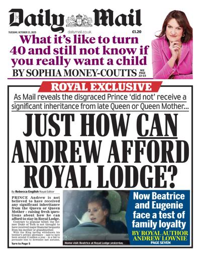 Daily Mail (UK) Front Page for 21 October 2025 | Paperboy Online Newspapers