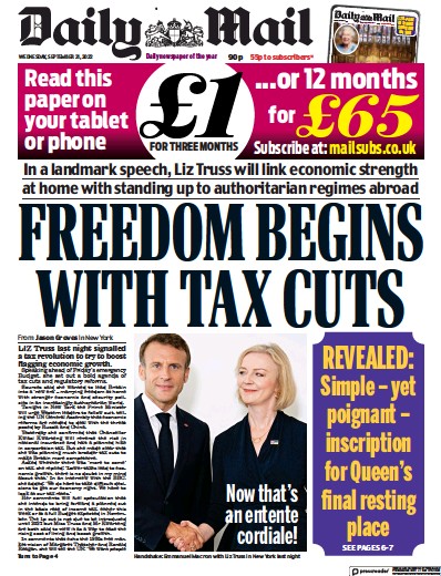 Daily Mail (UK) Front Page for 21 September 2022 | Paperboy Online ...