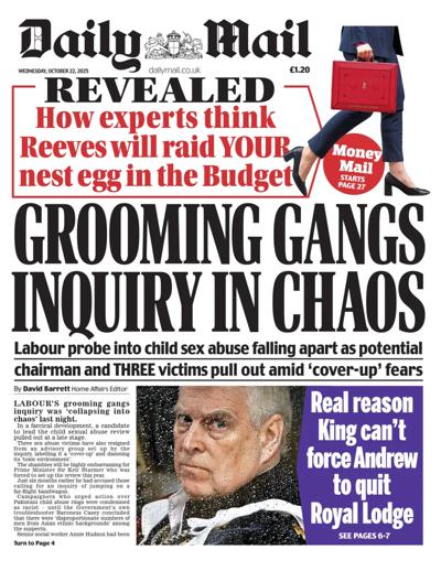 Daily Mail (UK) Front Page for 22 October 2025 | Paperboy Online Newspapers