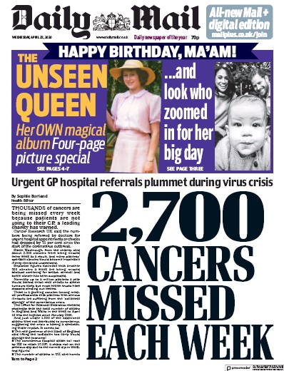 Daily Mail (UK) Front Page for 22 April 2020 | Paperboy Online Newspapers