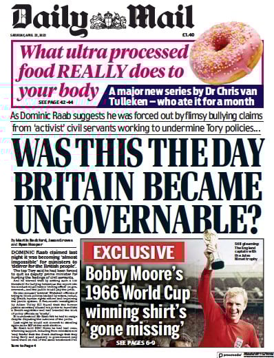 Daily Mail (UK) Front Page for 22 April 2023 | Paperboy Online Newspapers