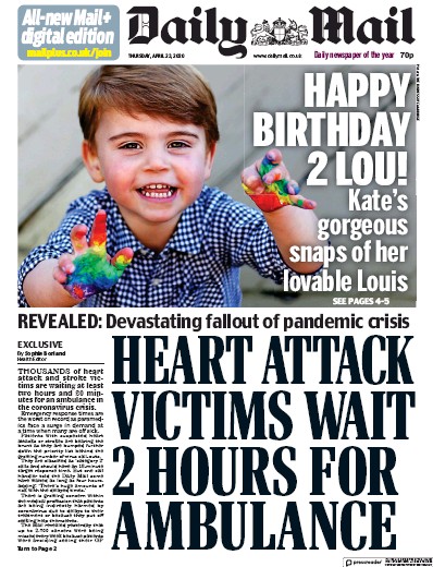 Daily Mail (UK) Front Page for 23 April 2020 | Paperboy Online Newspapers