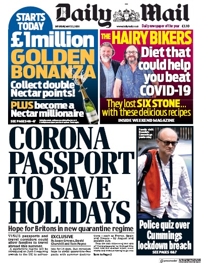 Daily Mail (UK) Front Page for 23 May 2020 | Paperboy Online Newspapers