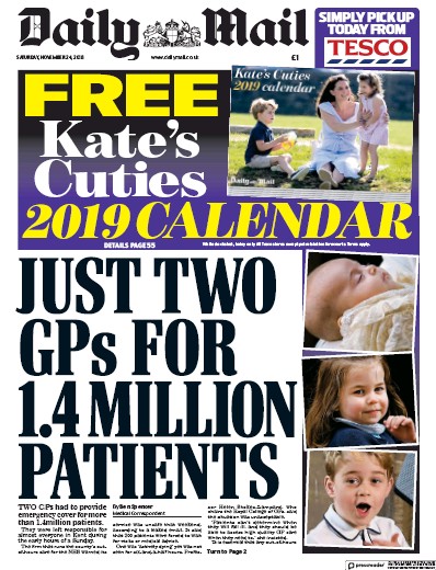 Daily Mail (UK) Front Page for 24 November 2018 | Paperboy Online ...