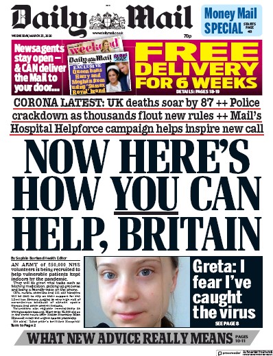 Daily Mail (UK) Front Page for 25 March 2020 | Paperboy Online Newspapers