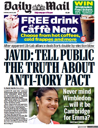 Daily Mail (UK) Front Page for 25 June 2022 | Paperboy Online Newspapers