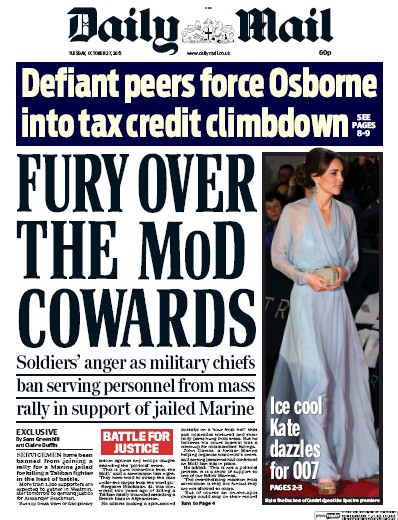 Daily Mail (UK) Front Page for 27 October 2015 | Paperboy Online Newspapers
