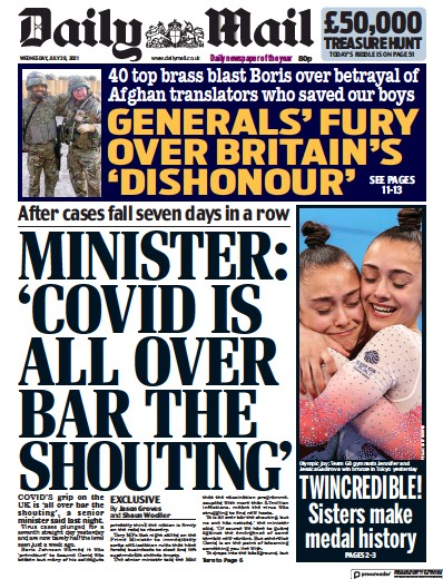Daily Mail (UK) Front Page for 28 July 2021 | Paperboy Online Newspapers