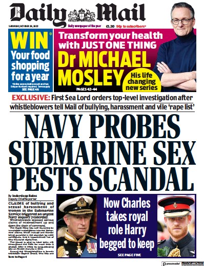 Daily Mail (UK) Front Page for 29 October 2022 | Paperboy Online Newspapers