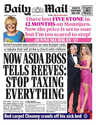 Daily Mail (UK) Front Page for 29 August 2025 | Paperboy Online Newspapers