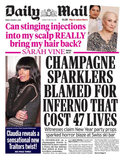 Daily Mail (UK) Front Page for 2 January 2026 | Paperboy Online Newspapers