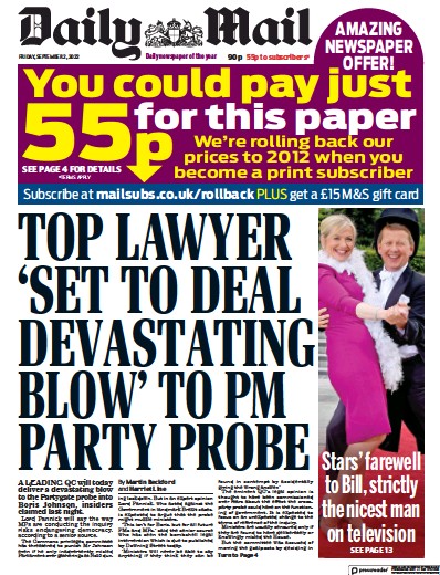 Daily Mail (UK) Front Page for 2 September 2022 | Paperboy Online ...