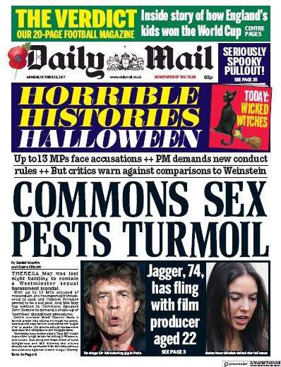 Daily Mail (UK) Front Page for 30 October 2017 | Paperboy Online Newspapers