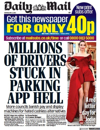 Daily Mail (UK) Front Page for 3 April 2023 | Paperboy Online Newspapers