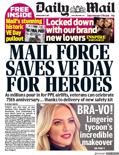 Daily Mail (UK) Front Page for 4 May 2020 | Paperboy Online Newspapers