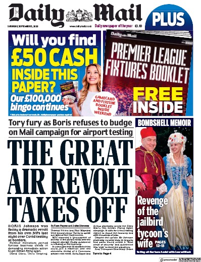 Daily Mail (UK) Front Page for 5 September 2020 | Paperboy Online ...