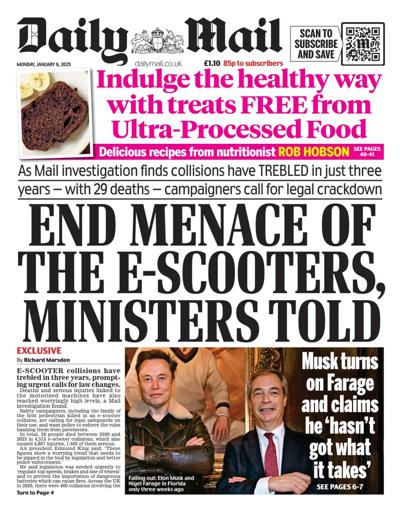 Daily Mail (UK) Front Page for 6 January 2025 | Paperboy Online Newspapers