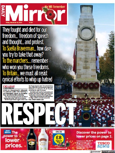 Daily Mirror (UK) Front Page for 10 November 2023 | Paperboy Online ...