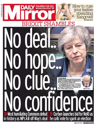 Daily Mirror (UK) Front Page for 16 January 2019 | Paperboy Online ...